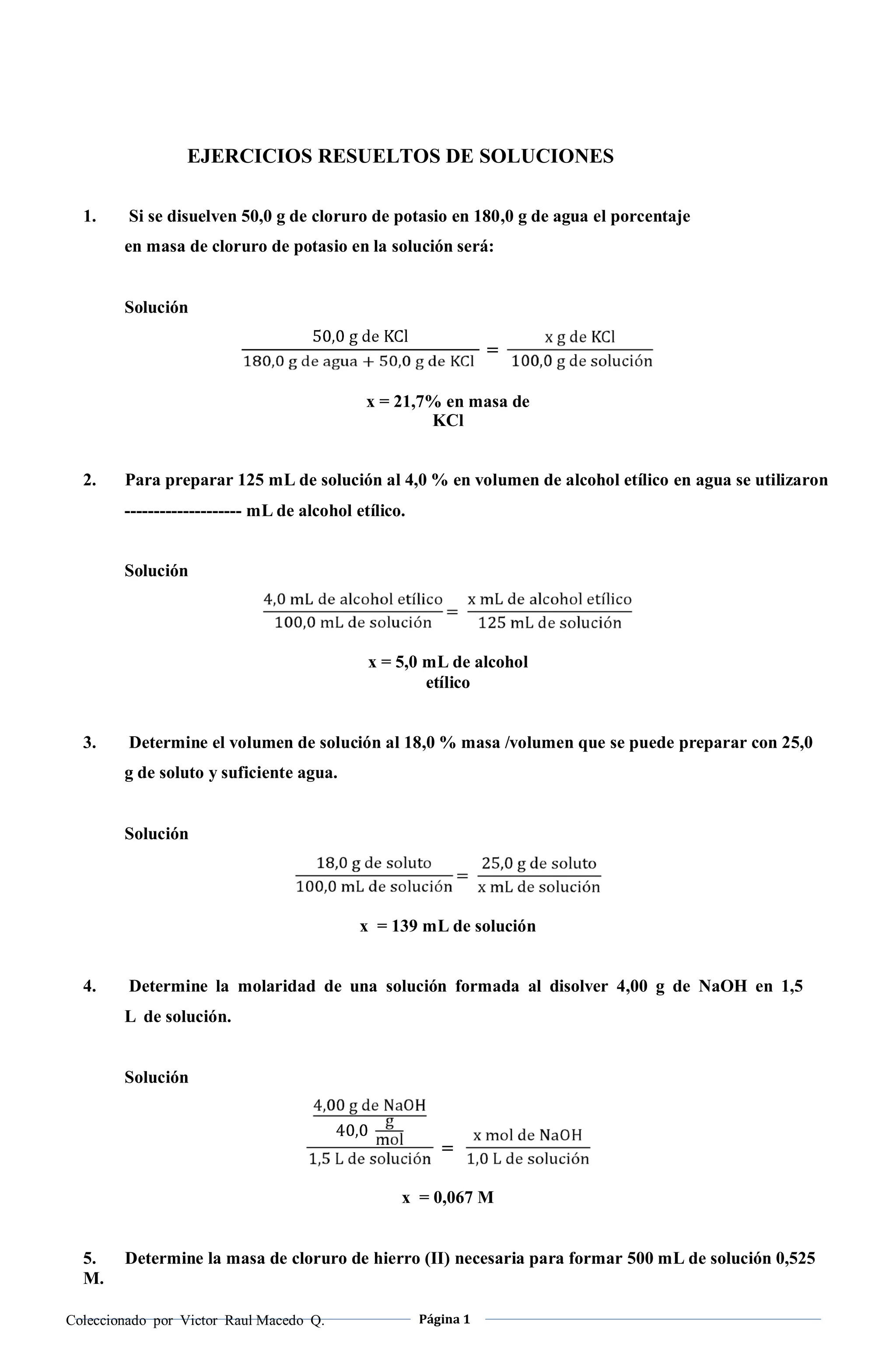 Soluciones químicas ejercicios resueltos | PDF