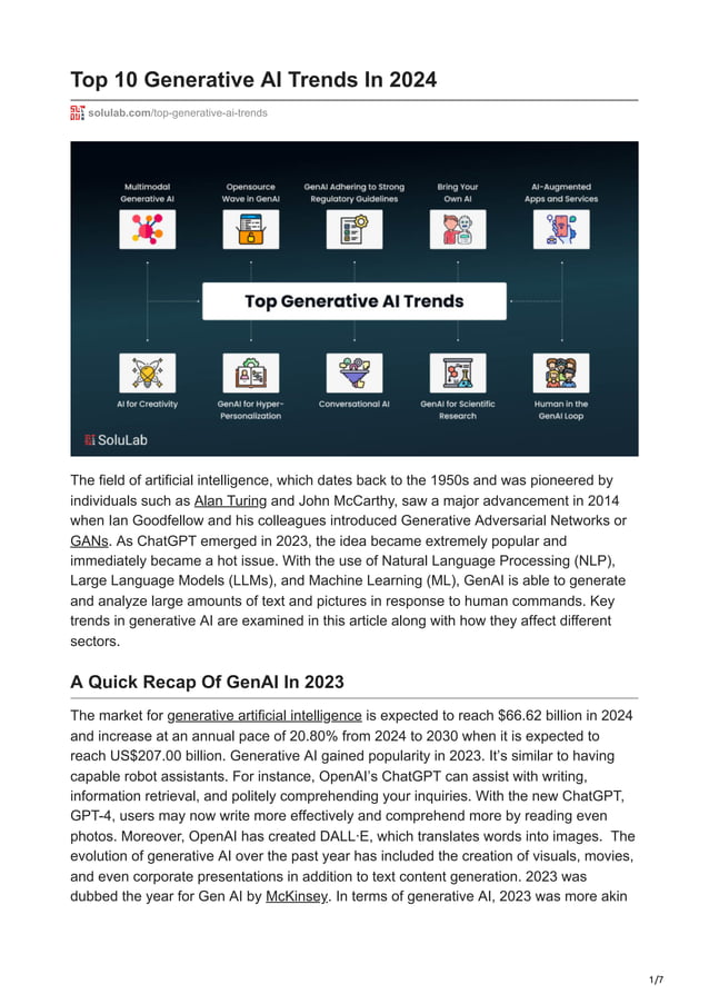Top 10 Generative AI Trends In 2024 | SoluLab | PDF