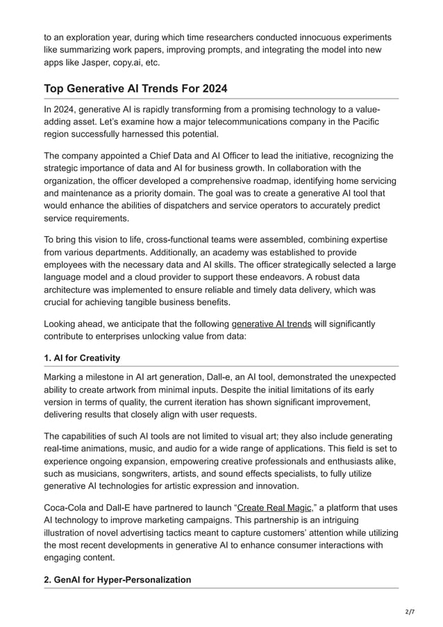 Top 10 Generative AI Trends In 2024 | SoluLab | PDF