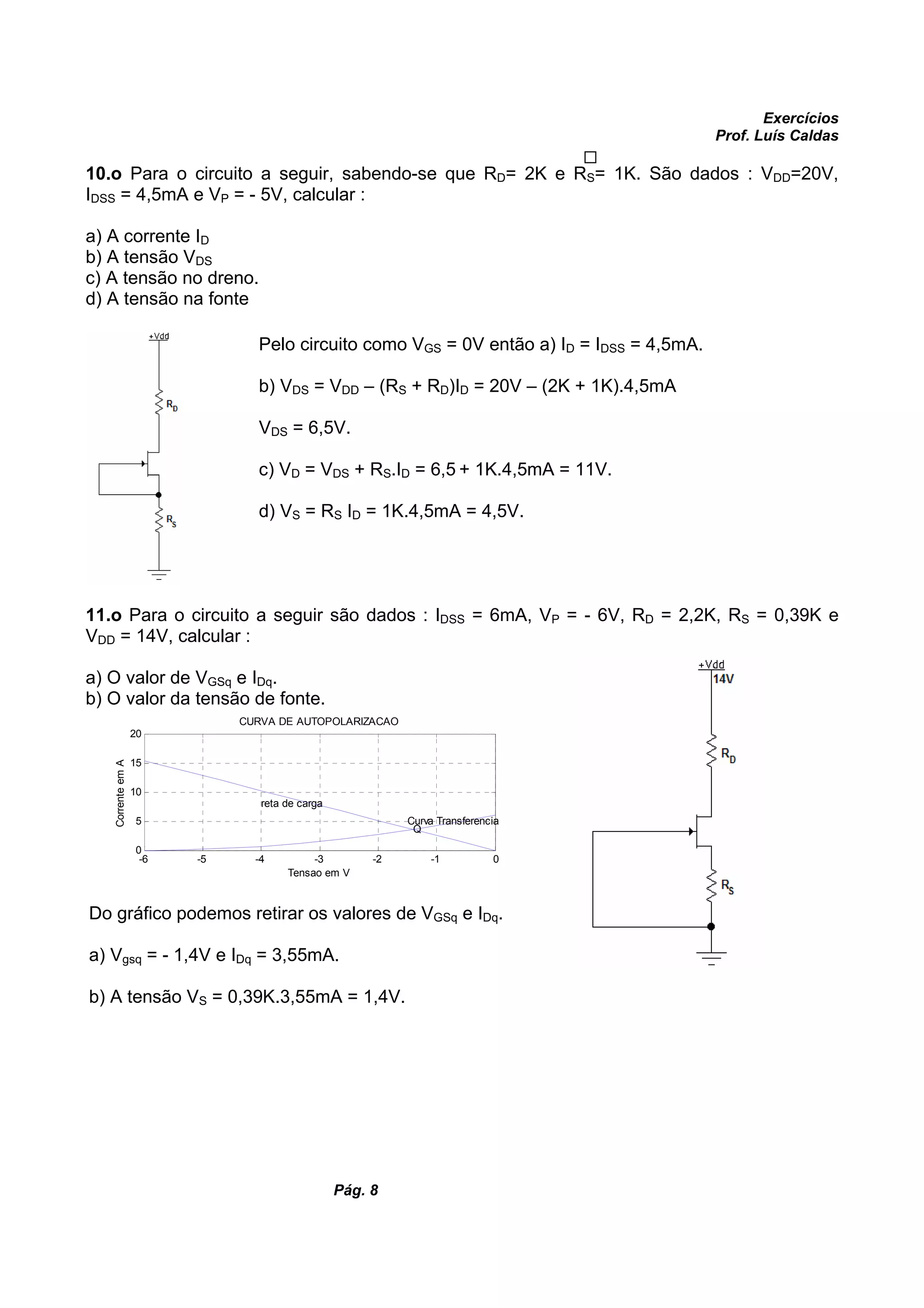 SOLUÇÃO DOS EXERCÍCIOS REFERENTES A FET DIVISOR DE TENSÃO E ...