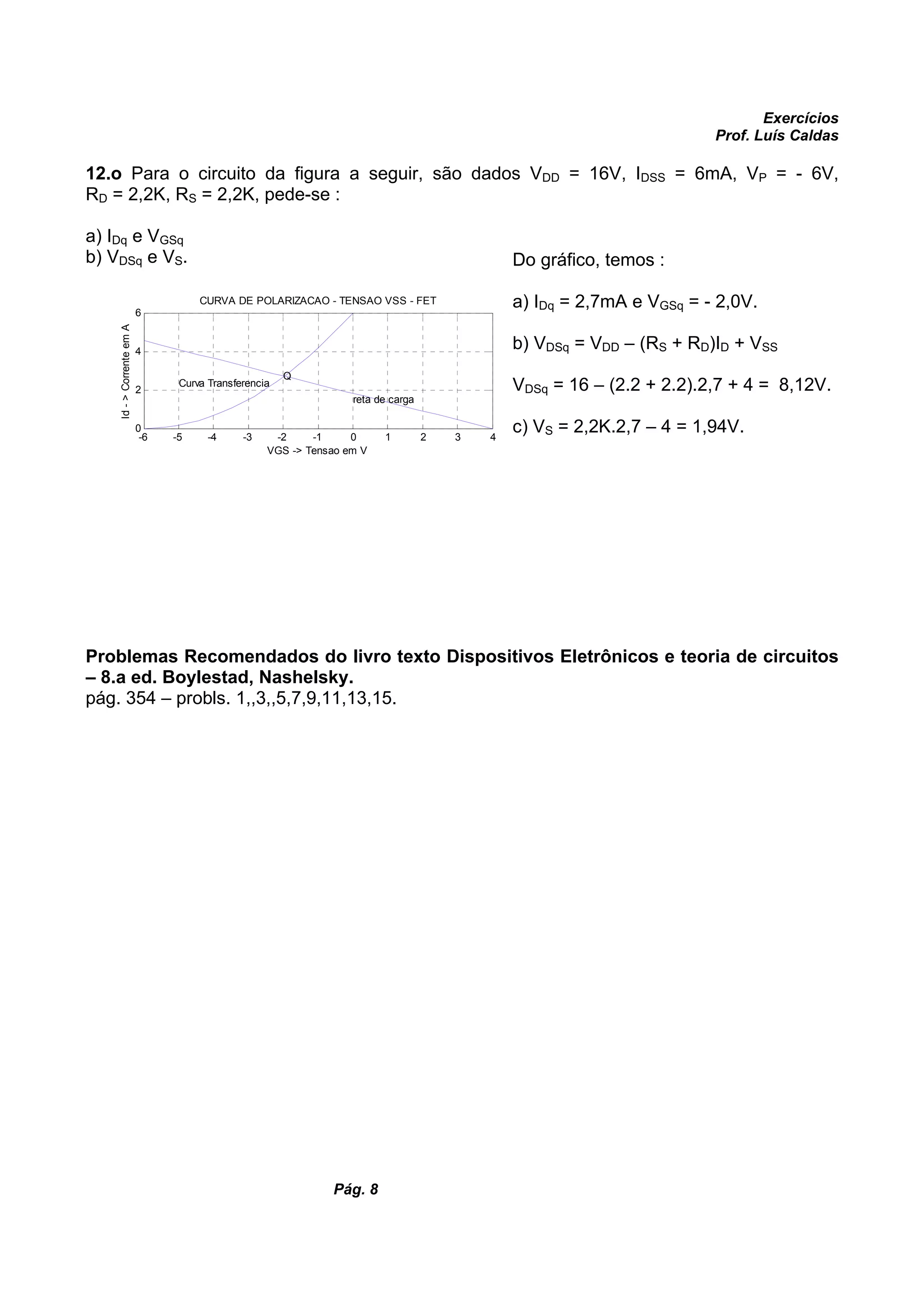 SOLUÇÃO DOS EXERCÍCIOS REFERENTES A FET DIVISOR DE TENSÃO E ...