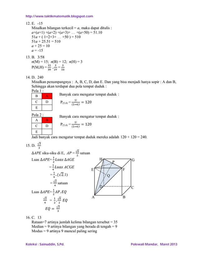 Solusi osn matematika smp 2013 kabupaten pg2 | PDF