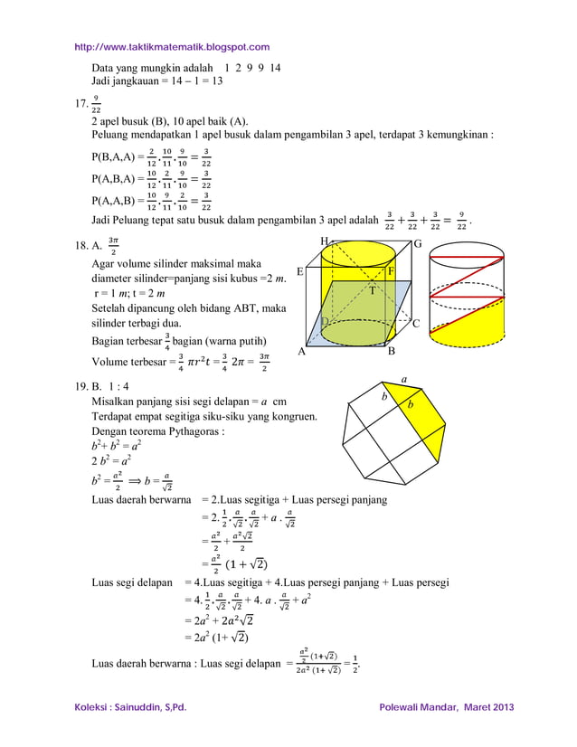Solusi osn matematika smp 2013 kabupaten pg2 | PDF