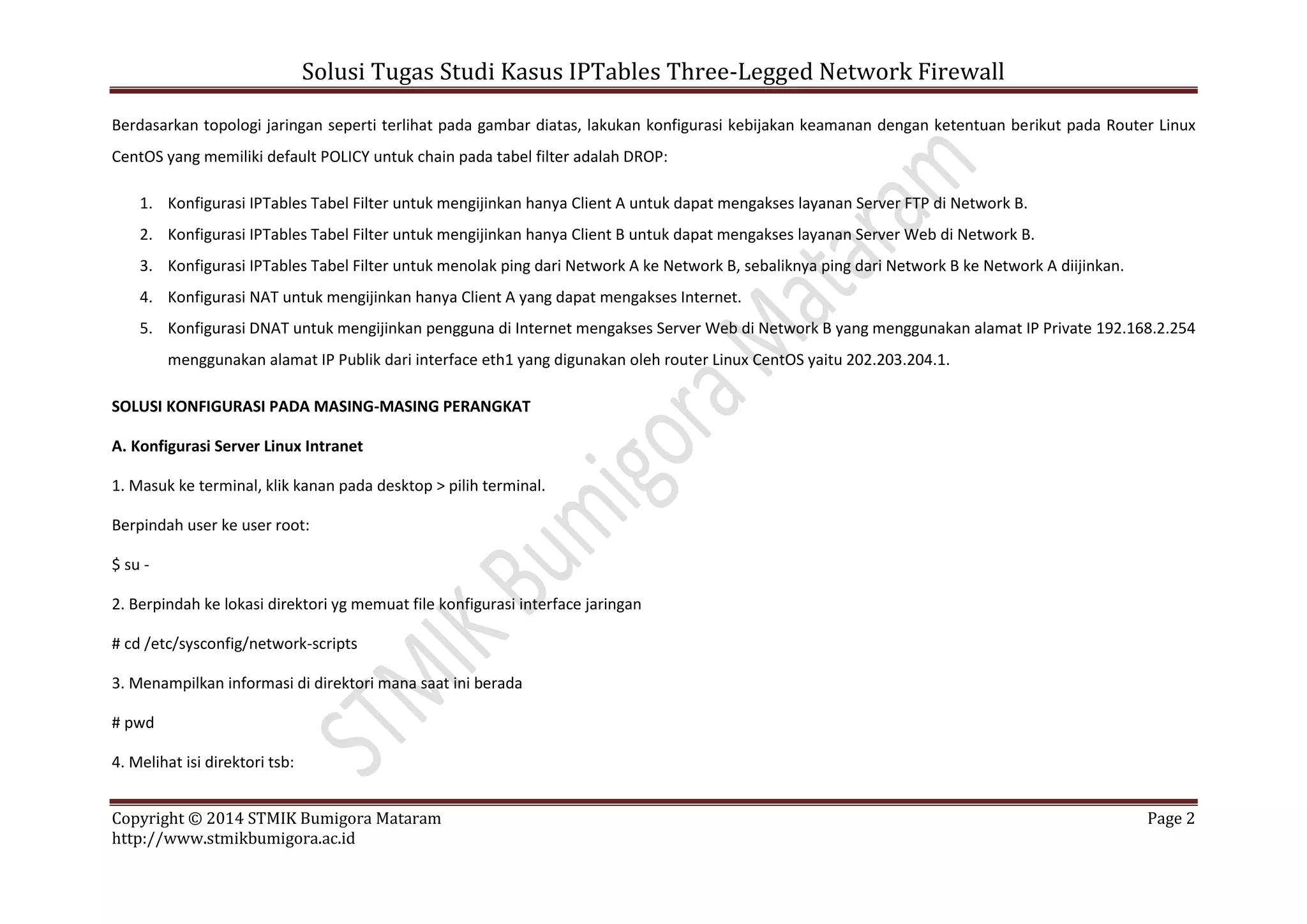 Solusi Tugas Studi Kasus IPTables Three-Legged Network Firewall | PDF
