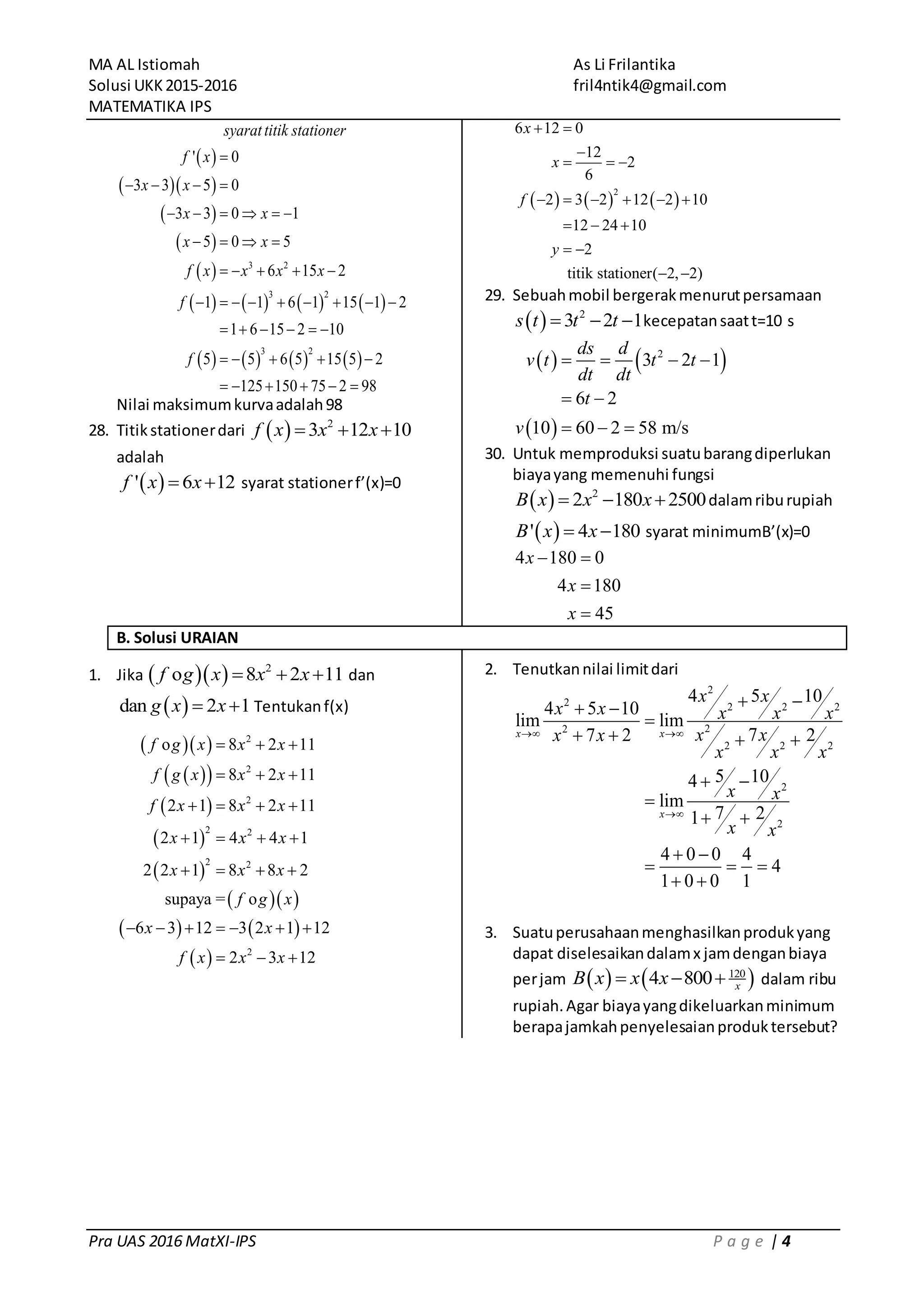 Solusi ukk mat ips 2015 2016 | PDF