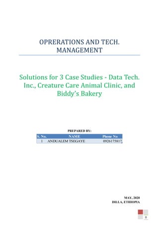 Solution for Case Studies - Data Tech. Inc., Creature Care Animal ...