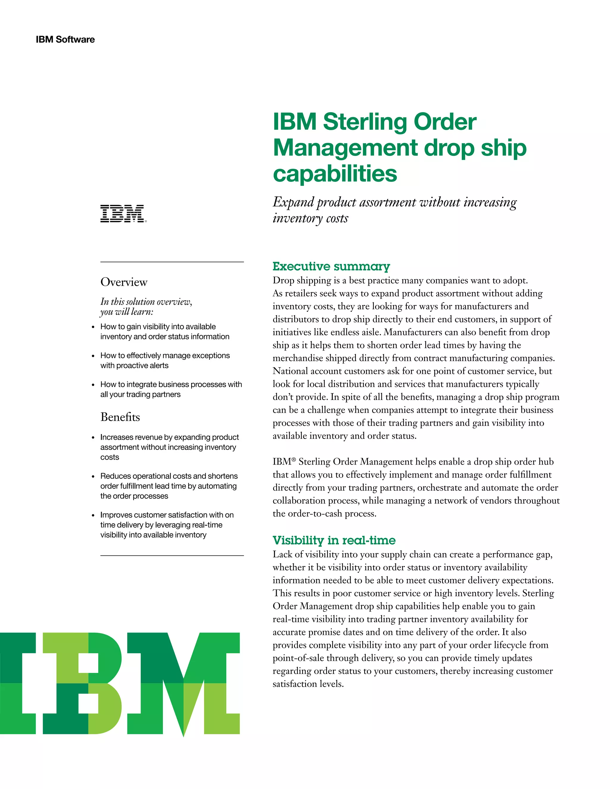IBM Sterling Order Management Drop Ship Capabilities | PDF