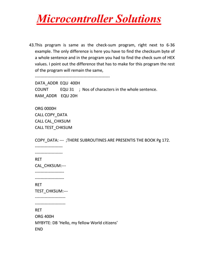 Solution manual 8051 microcontroller by mazidi | PDF