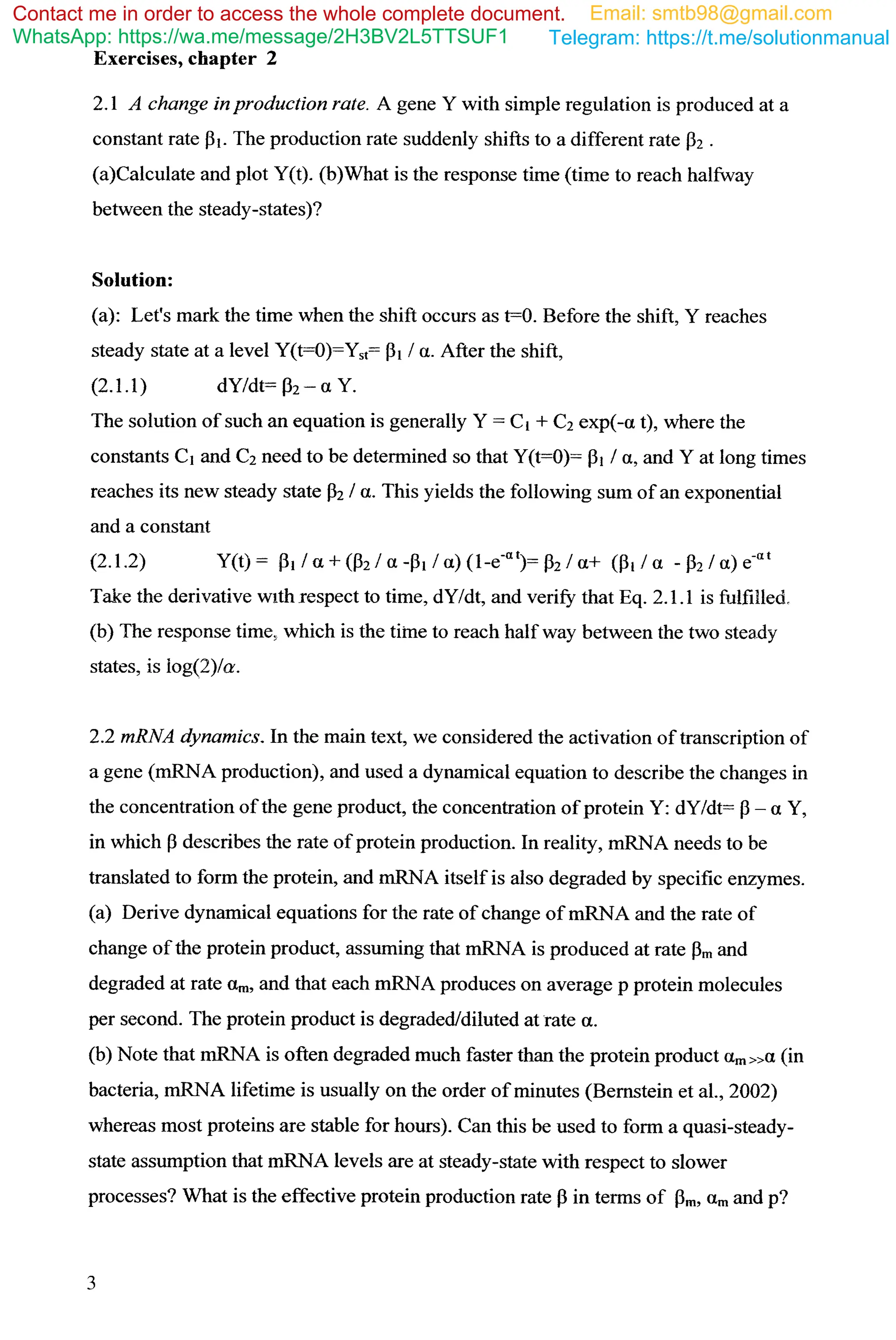 Solutions for Problems: An Introduction to Systems Biology by Uri Alon | PDF