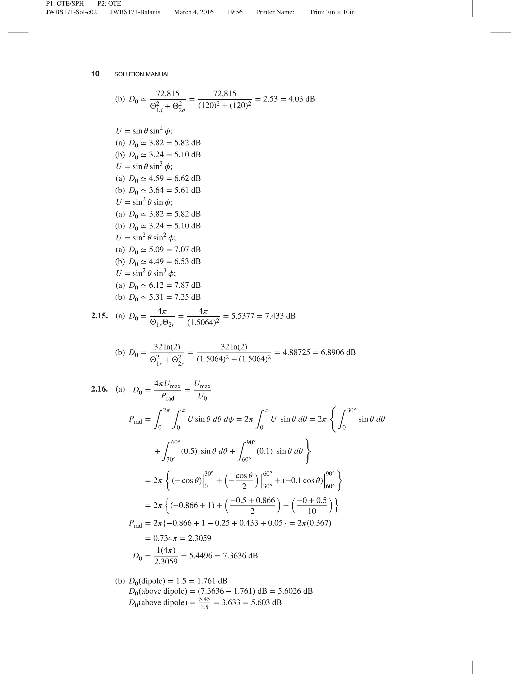 Solutions for Problems in Antenna Theory (4th Edition) by Constantine Balanis | PDF