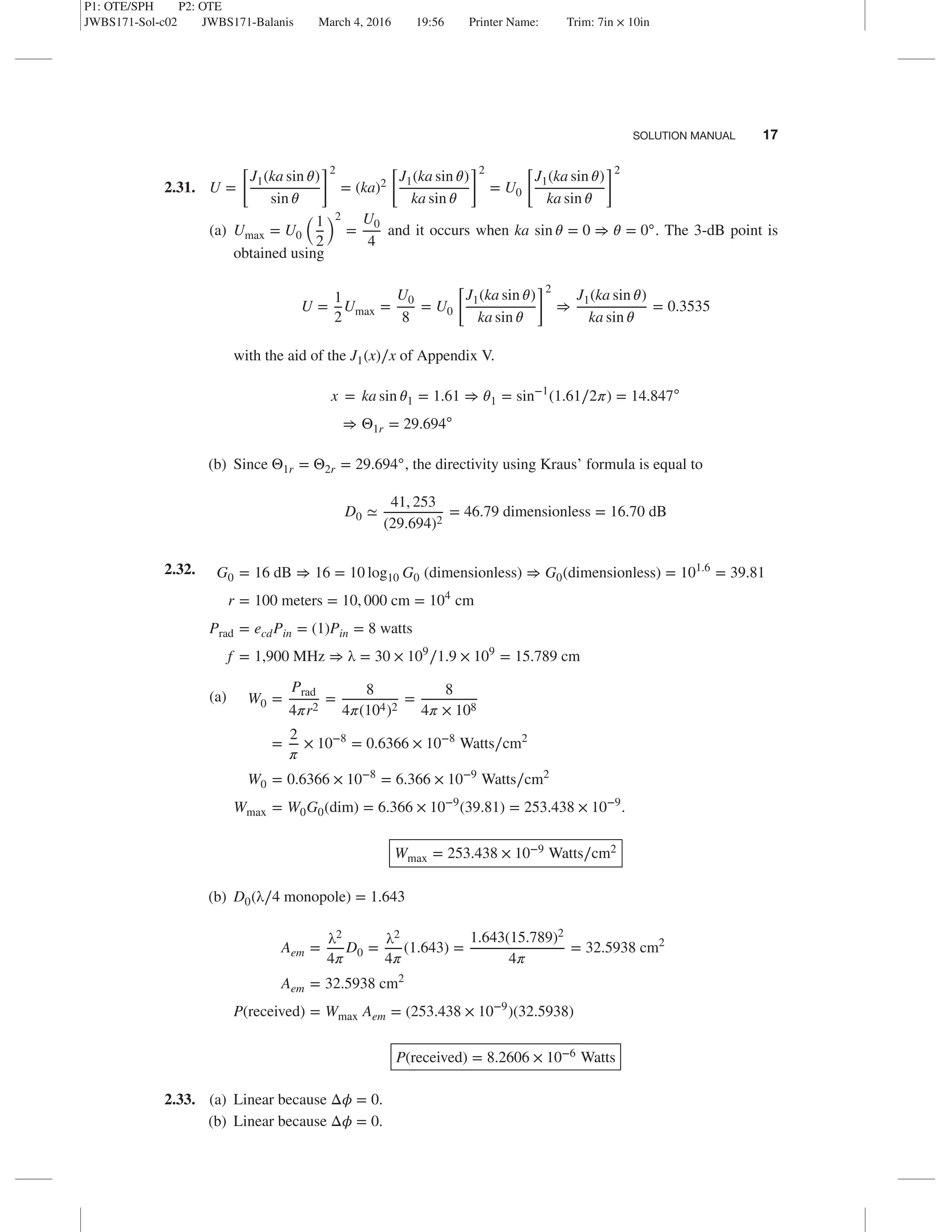 Solutions for Problems in Antenna Theory (4th Edition) by Constantine Balanis | PDF