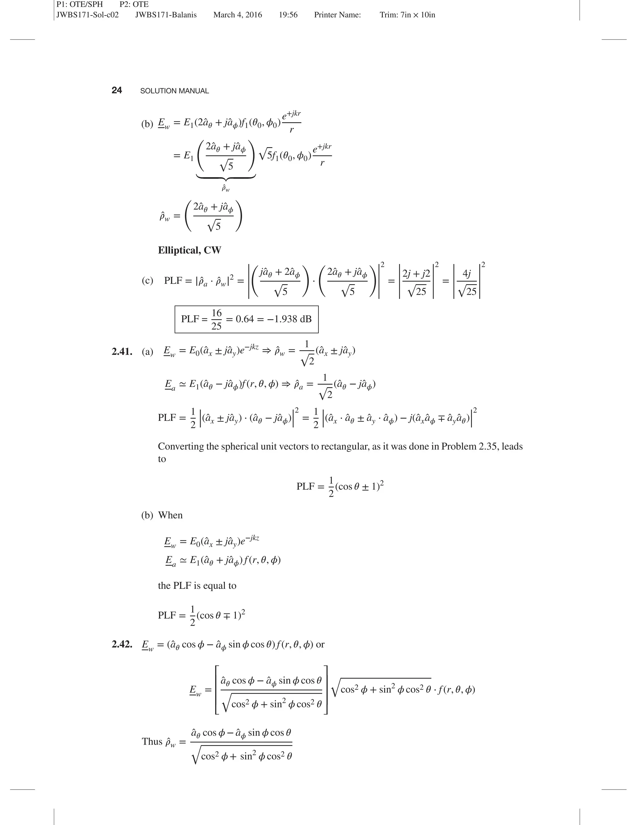 Solutions for Problems in Antenna Theory (4th Edition) by Constantine Balanis | PDF