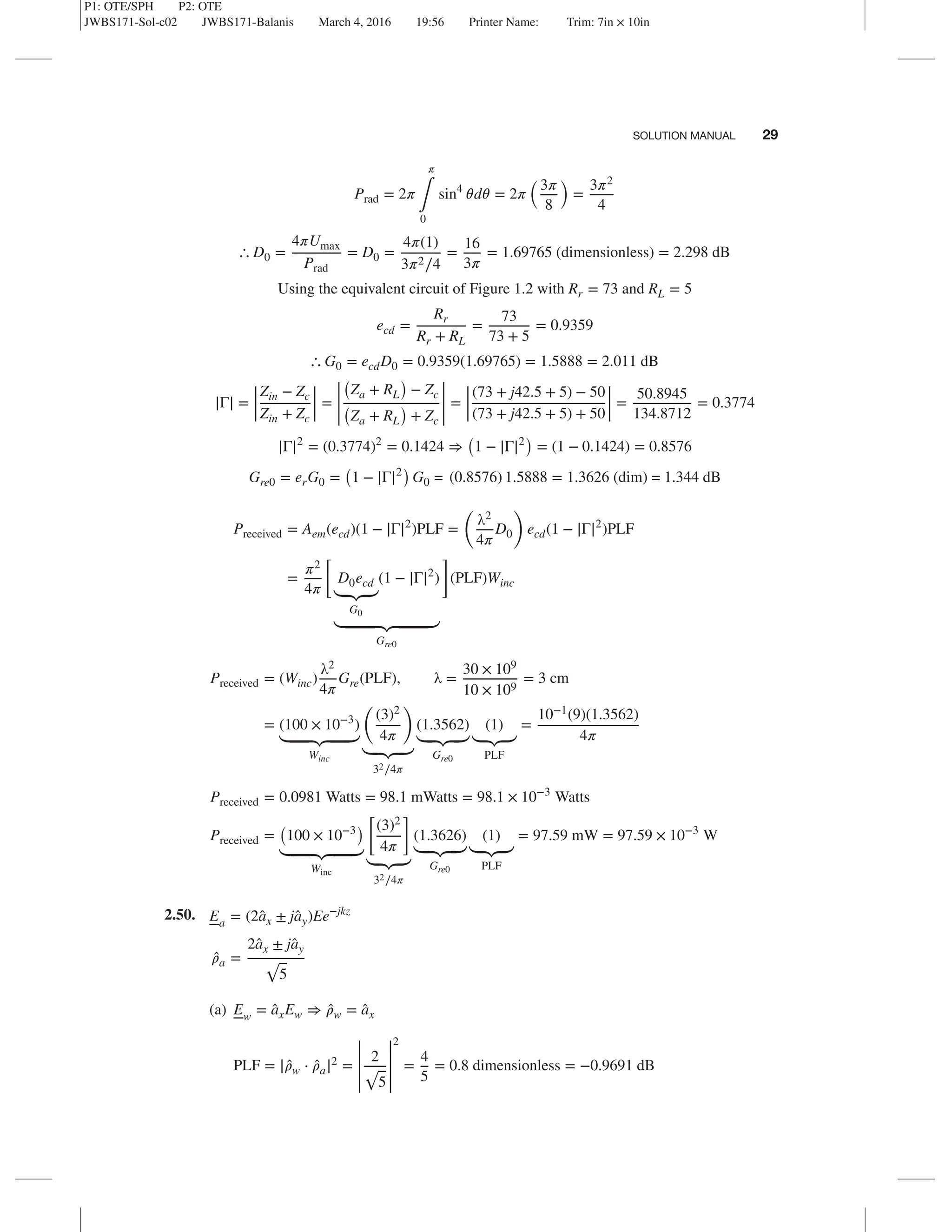 Solutions for Problems in Antenna Theory (4th Edition) by Constantine Balanis | PDF