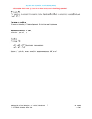 Solution Manual for A Problem-Solving Approach to Aquatic Chemistry ...