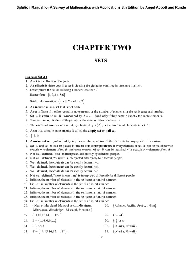 Solution Manual For A Survey Of Mathematics With Applications 8th Edition By Allen R Angel