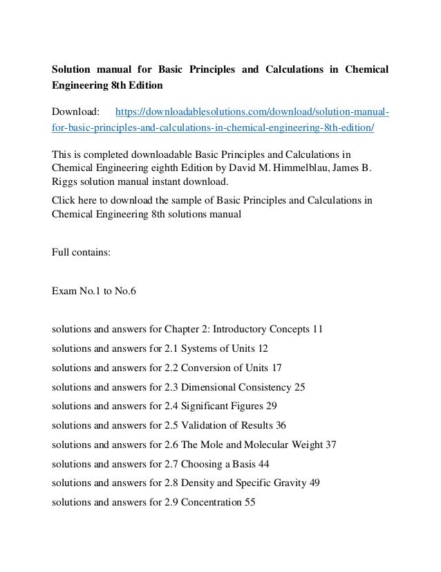 Solution manual for Basic Principles and Calculations in Chemical Eng…