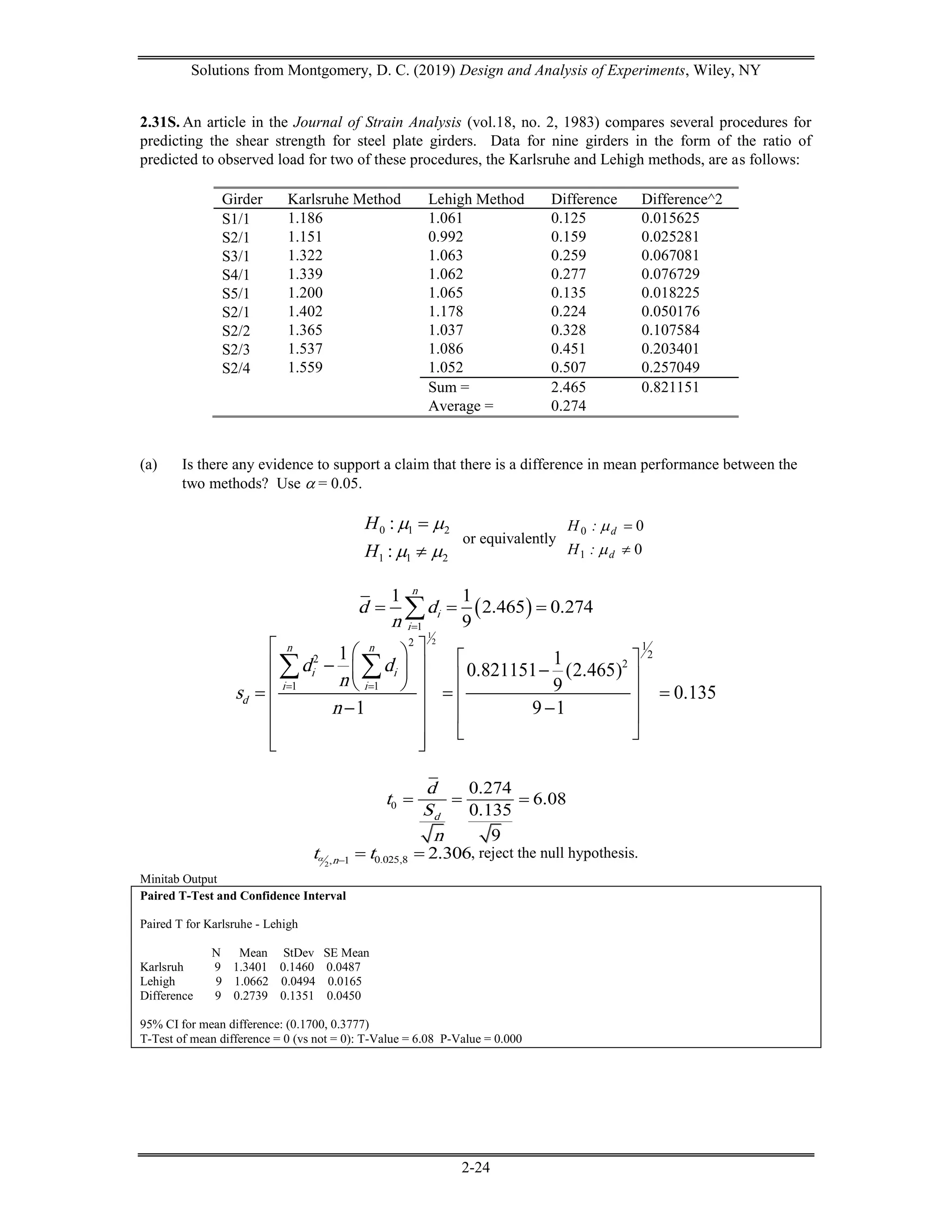 Solutions for Exercises in Design and Analysis of Experiments, 10th Edition by Douglas ...