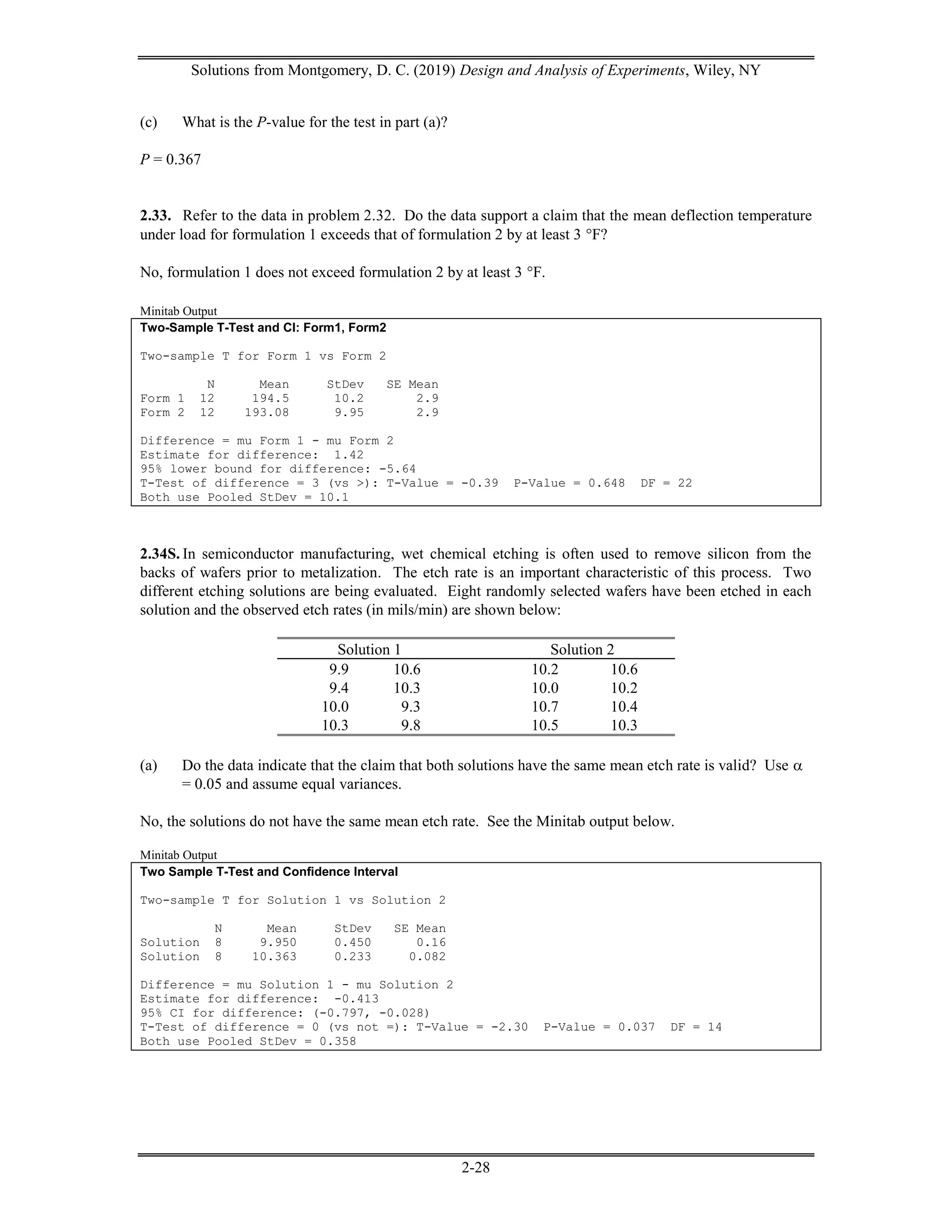 Solutions for Exercises in Design and Analysis of Experiments, 10th Edition by Douglas ...