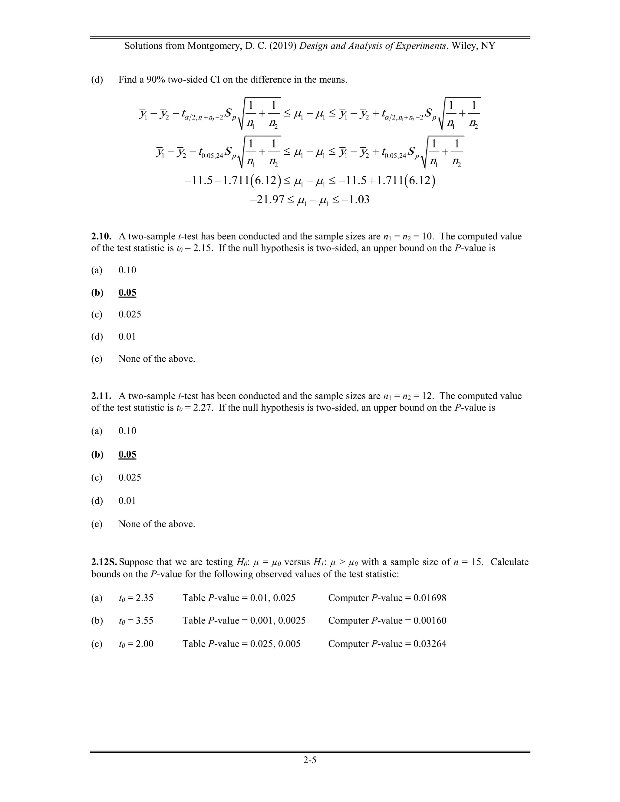 Solutions for Exercises in Design and Analysis of Experiments, 10th ...