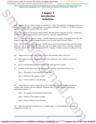 Solutions for Exercises in Design and Analysis of Experiments, 10th Edition by Douglas ...