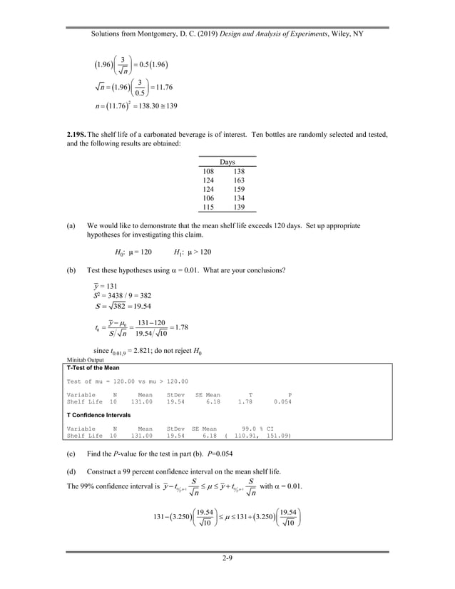 Solutions for Exercises in Design and Analysis of Experiments, 10th Edition by Douglas ...