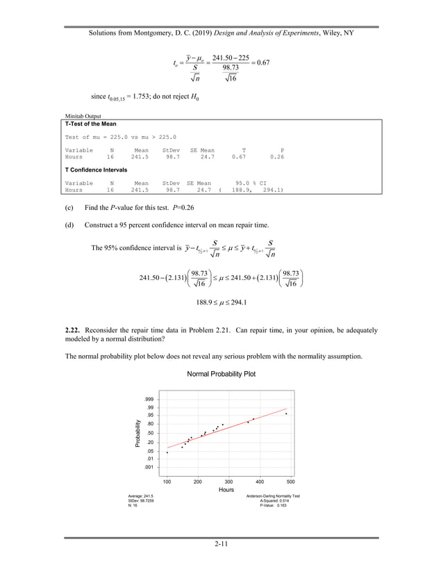Solutions for Exercises in Design and Analysis of Experiments, 10th Edition by Douglas ...