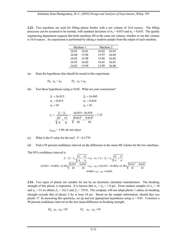 Solutions for Exercises in Design and Analysis of Experiments, 10th ...