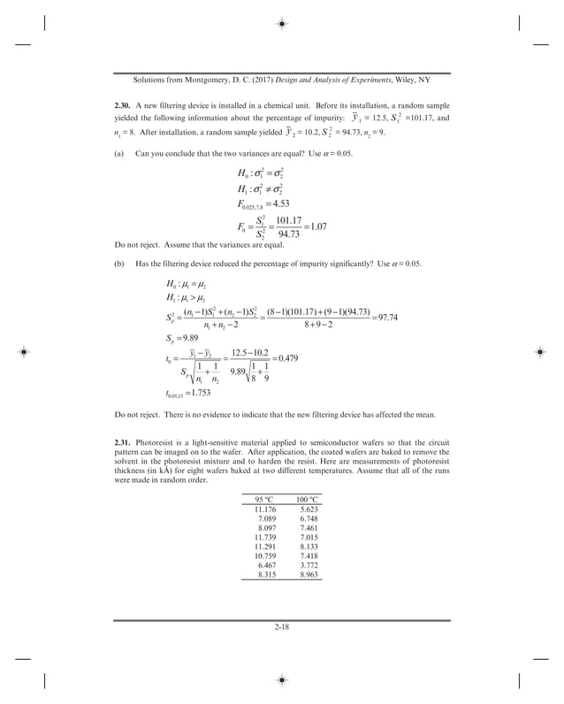 Solution manual for design and analysis of experiments 9th edition douglas c. montgomery | PDF ...