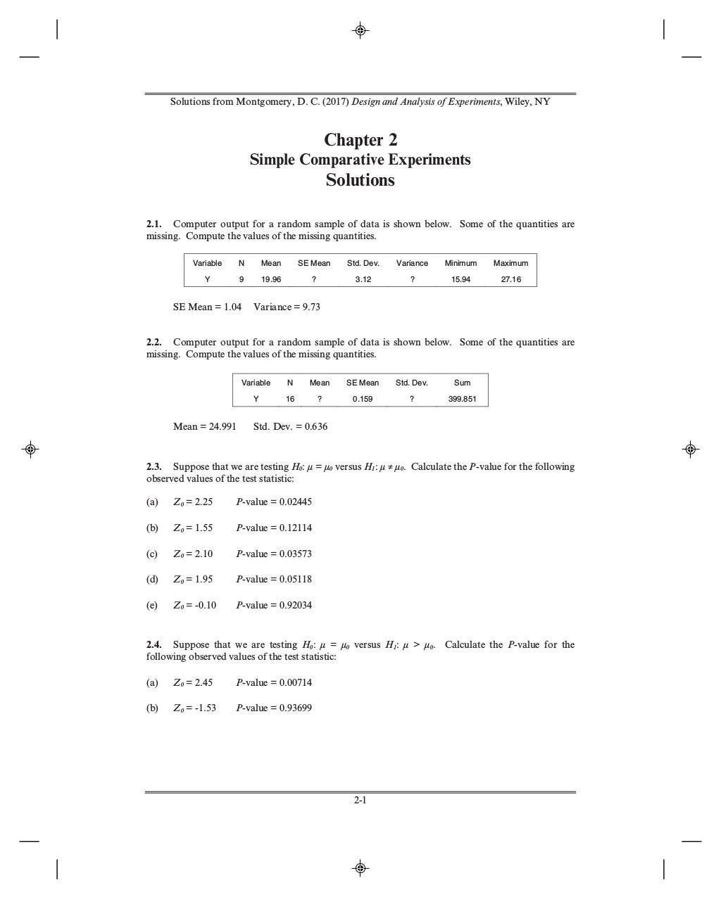 Solution Manual For Design And Analysis Of Experiments 9th Edition