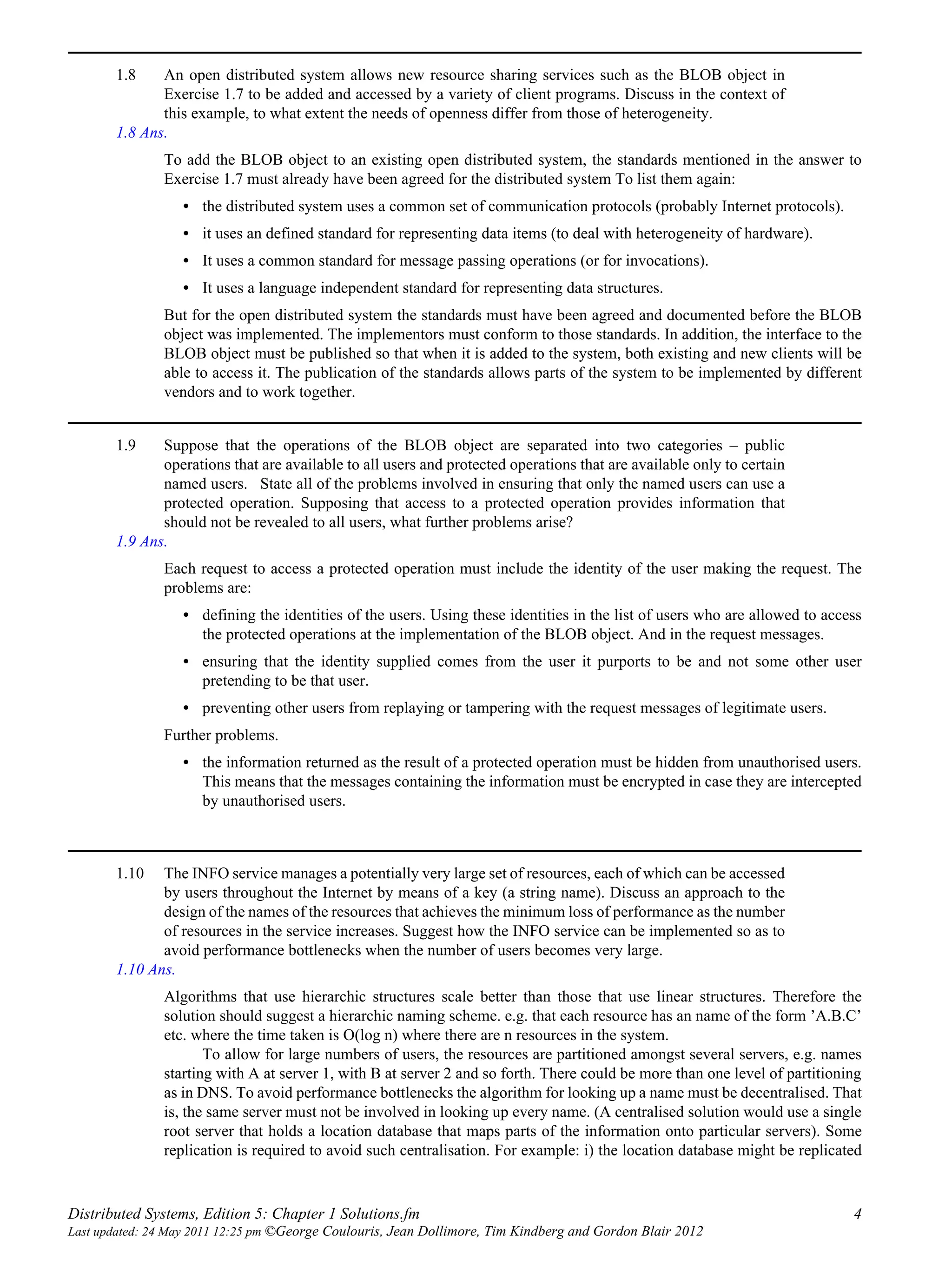 Solutions for Exercises: Distributed Systems 5th Edition by Coulouris ...