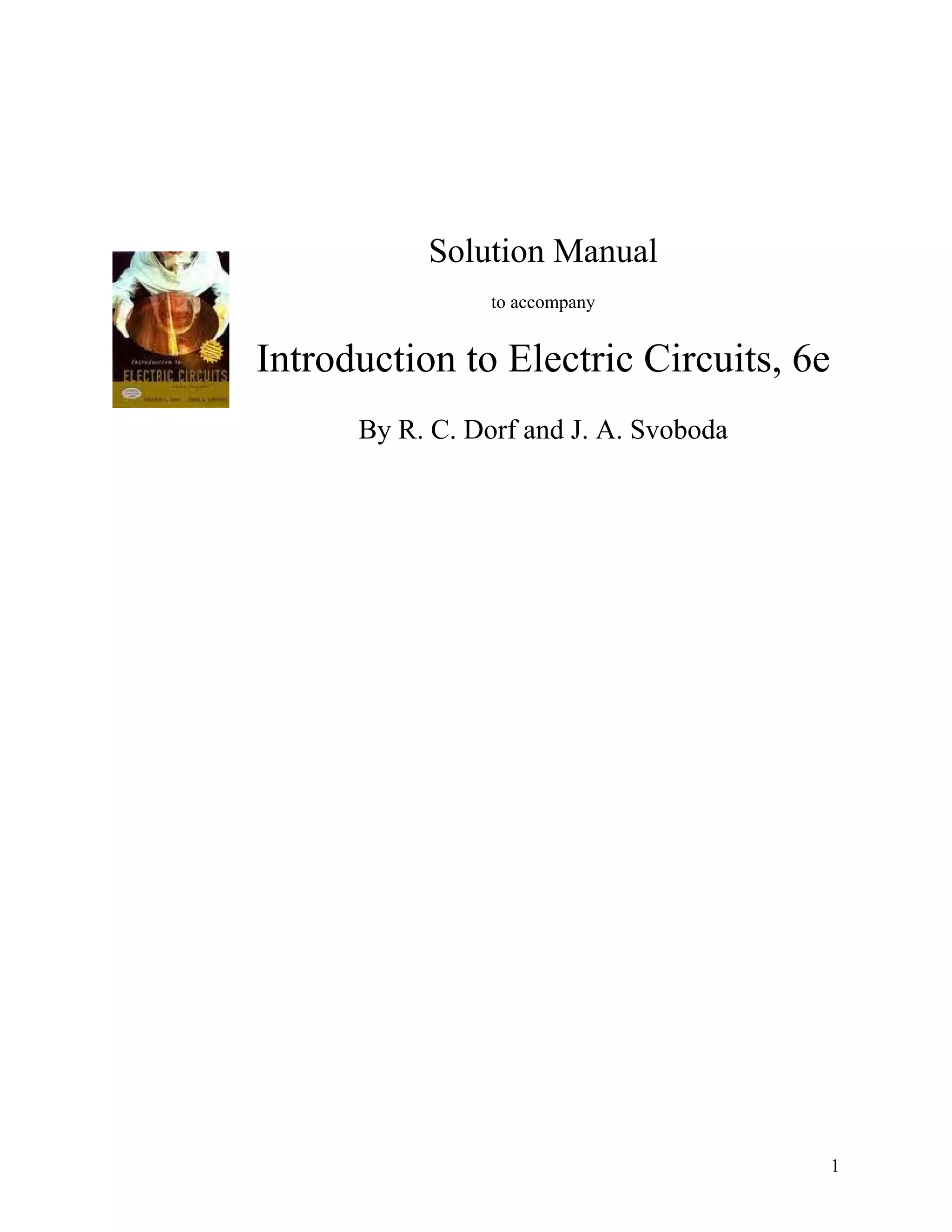 Solution manual for introduction to electric circuits | PDF