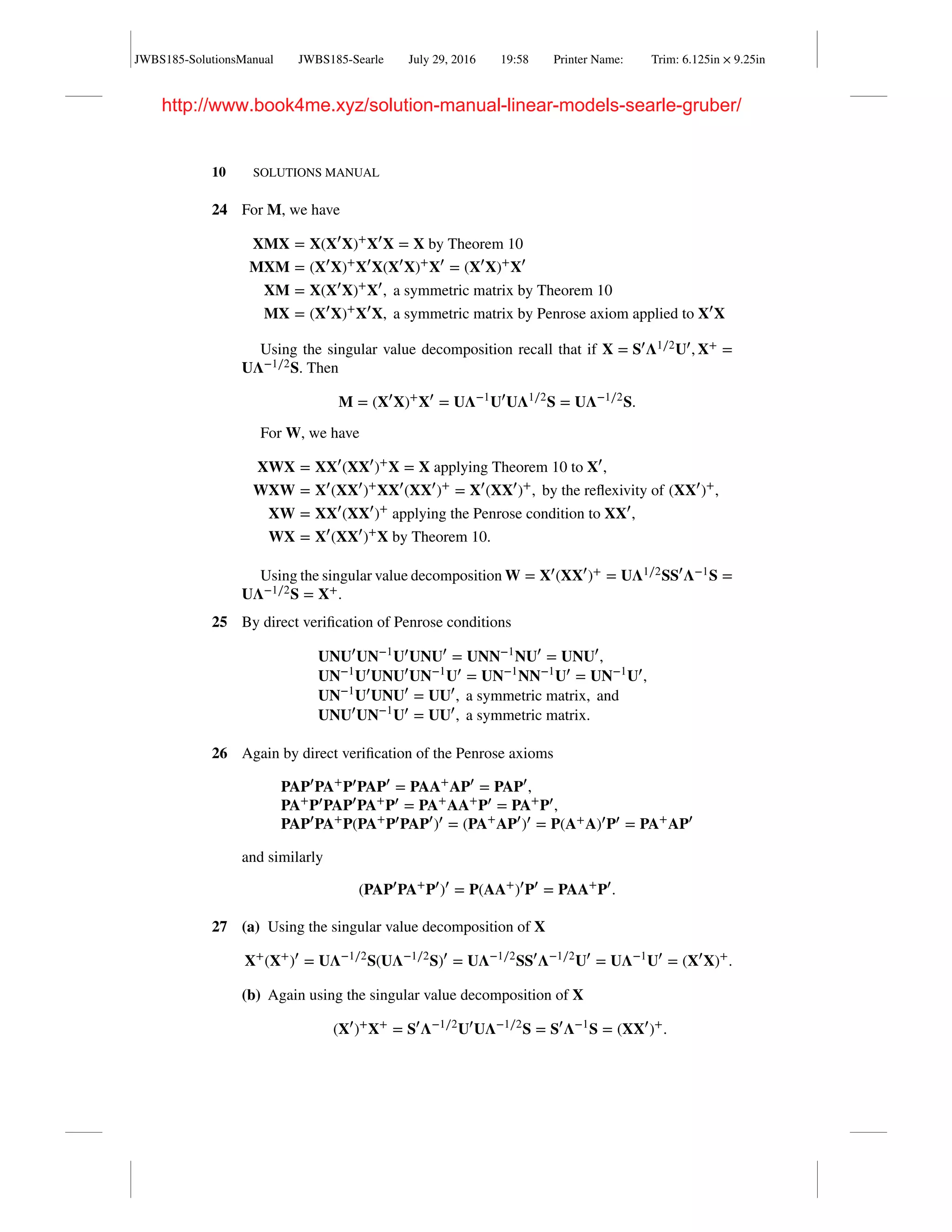 Solution Manual for Linear Models – Shayle Searle, Marvin Gruber | PDF