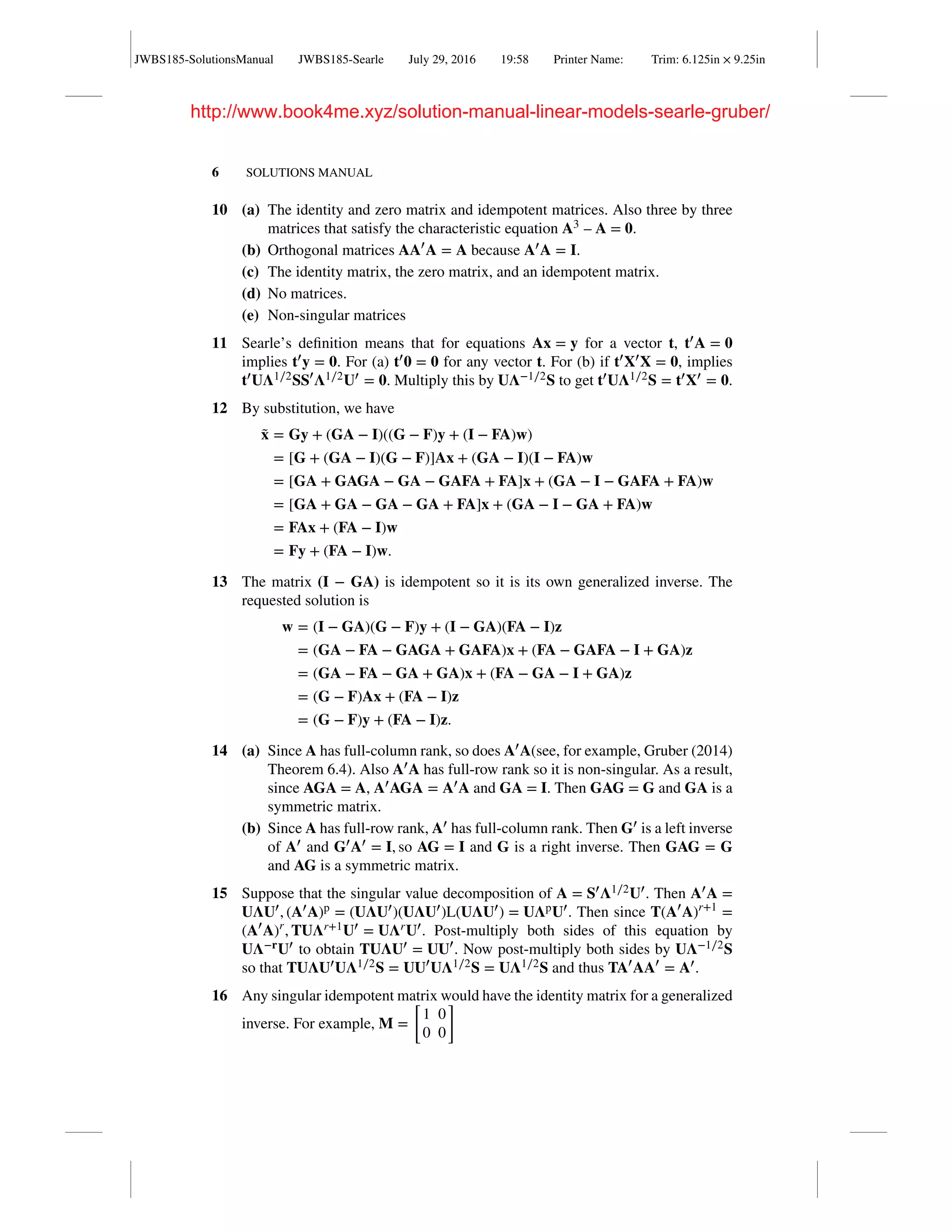 Solution Manual for Linear Models – Shayle Searle, Marvin Gruber | PDF