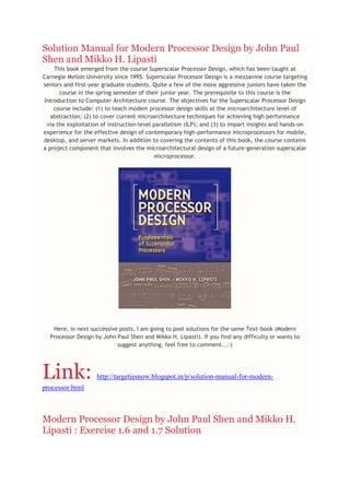 Solution manual for modern processor design by john paul shen and mikko ...