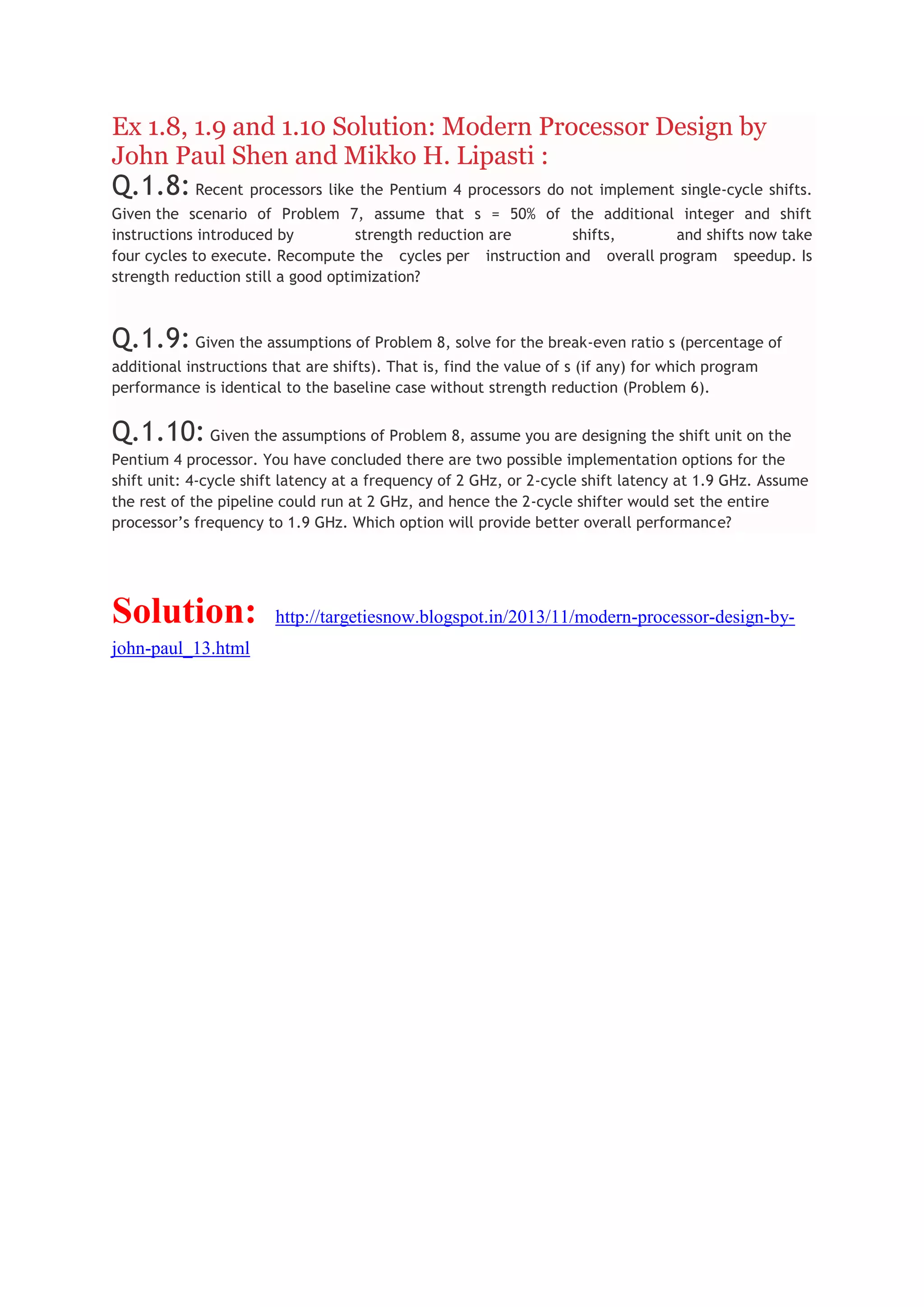 Solution manual for modern processor design by john paul shen and mikko h. lipasti | PDF ...
