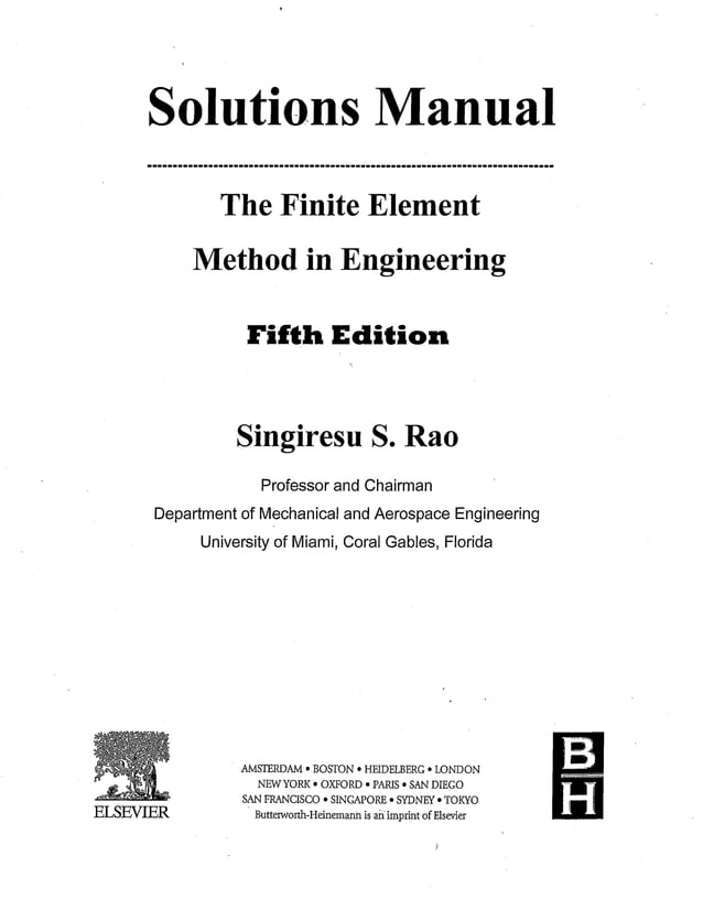 Solution Manual For The Finite Element Method In Engineering Fifth