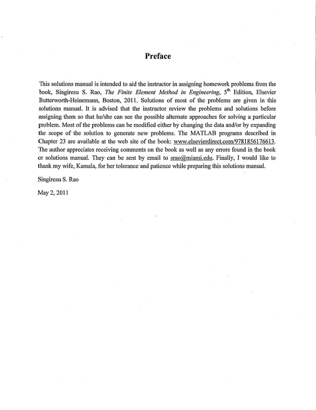 Solution Manual For The Finite Element Method In Engineering Fifth