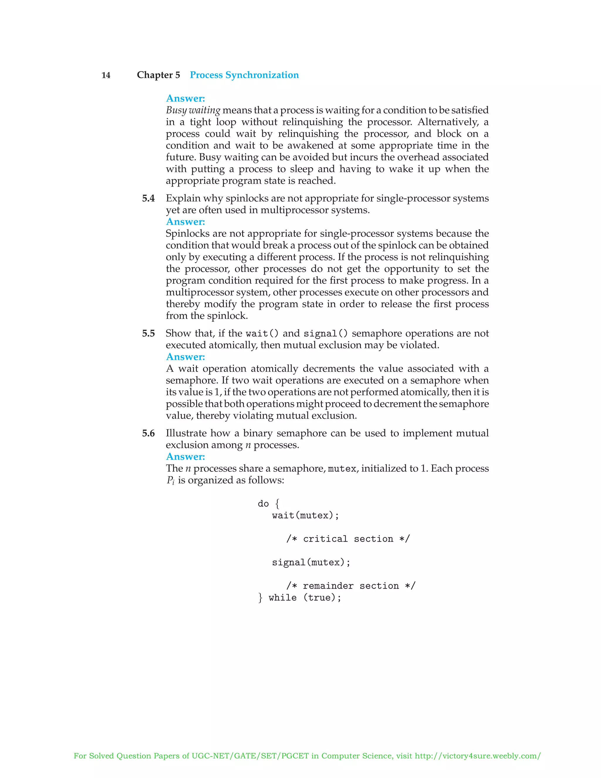SOLUTION MANUAL OF OPERATING SYSTEM CONCEPTS BY ABRAHAM SILBERSCHATZ, PETER BAER GALVIN & GREG ...