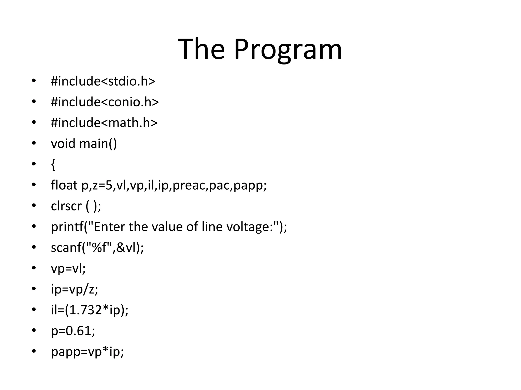 Solution Of 3 Phase Circuits Using C Programming Ppt 