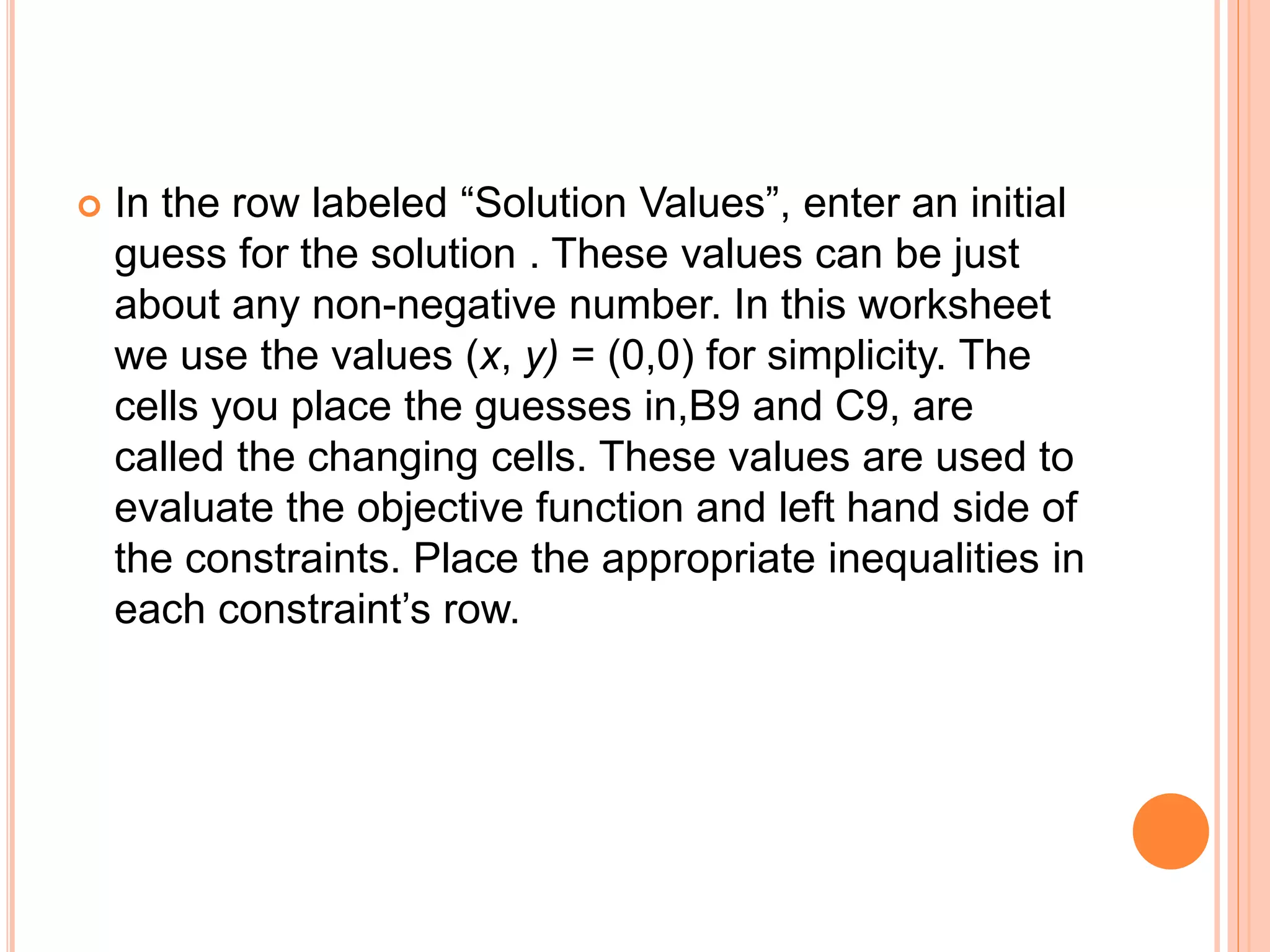 Solution of a simplex problem using excel | PPTX