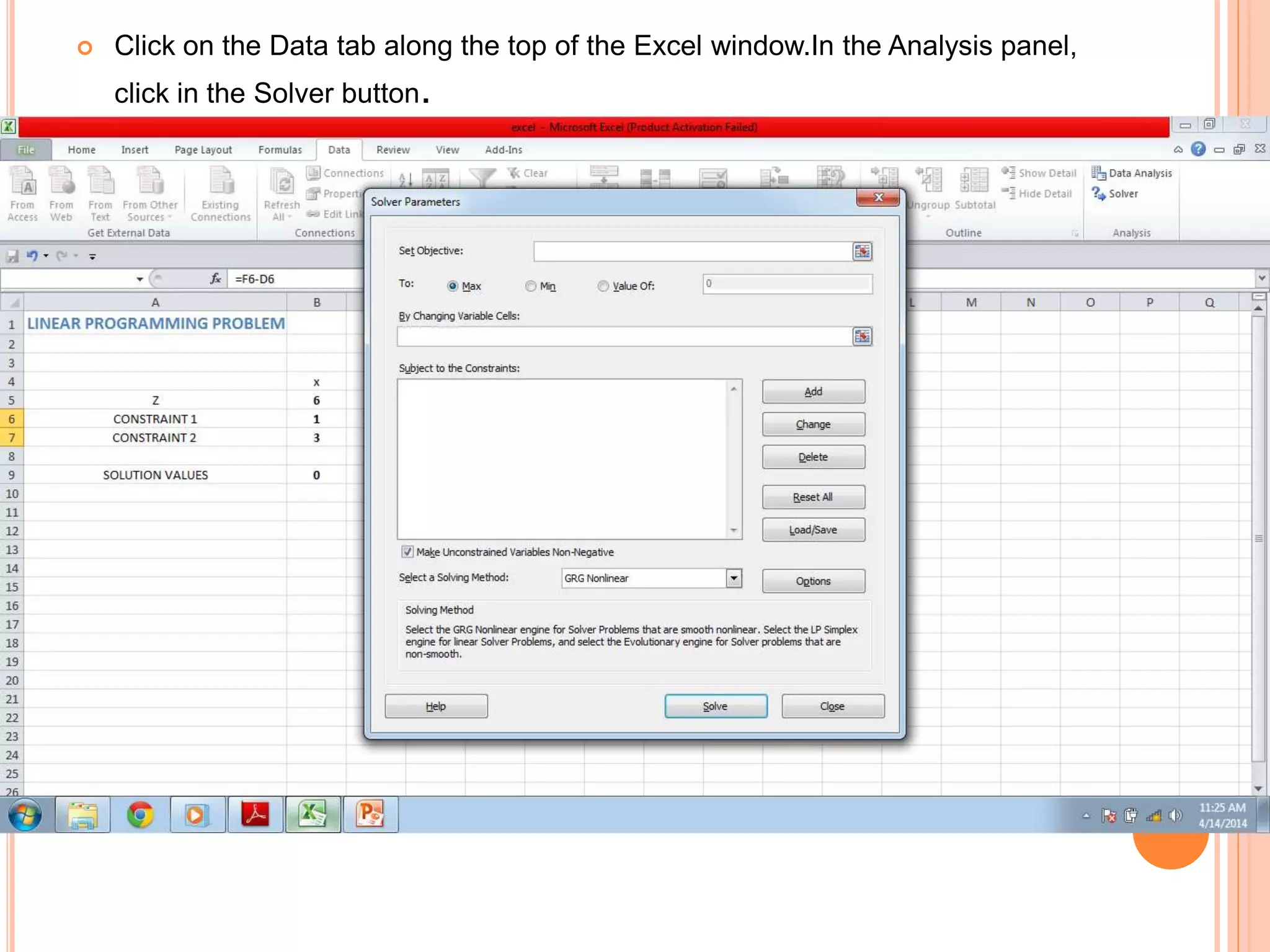 Solution of a simplex problem using excel | PPTX