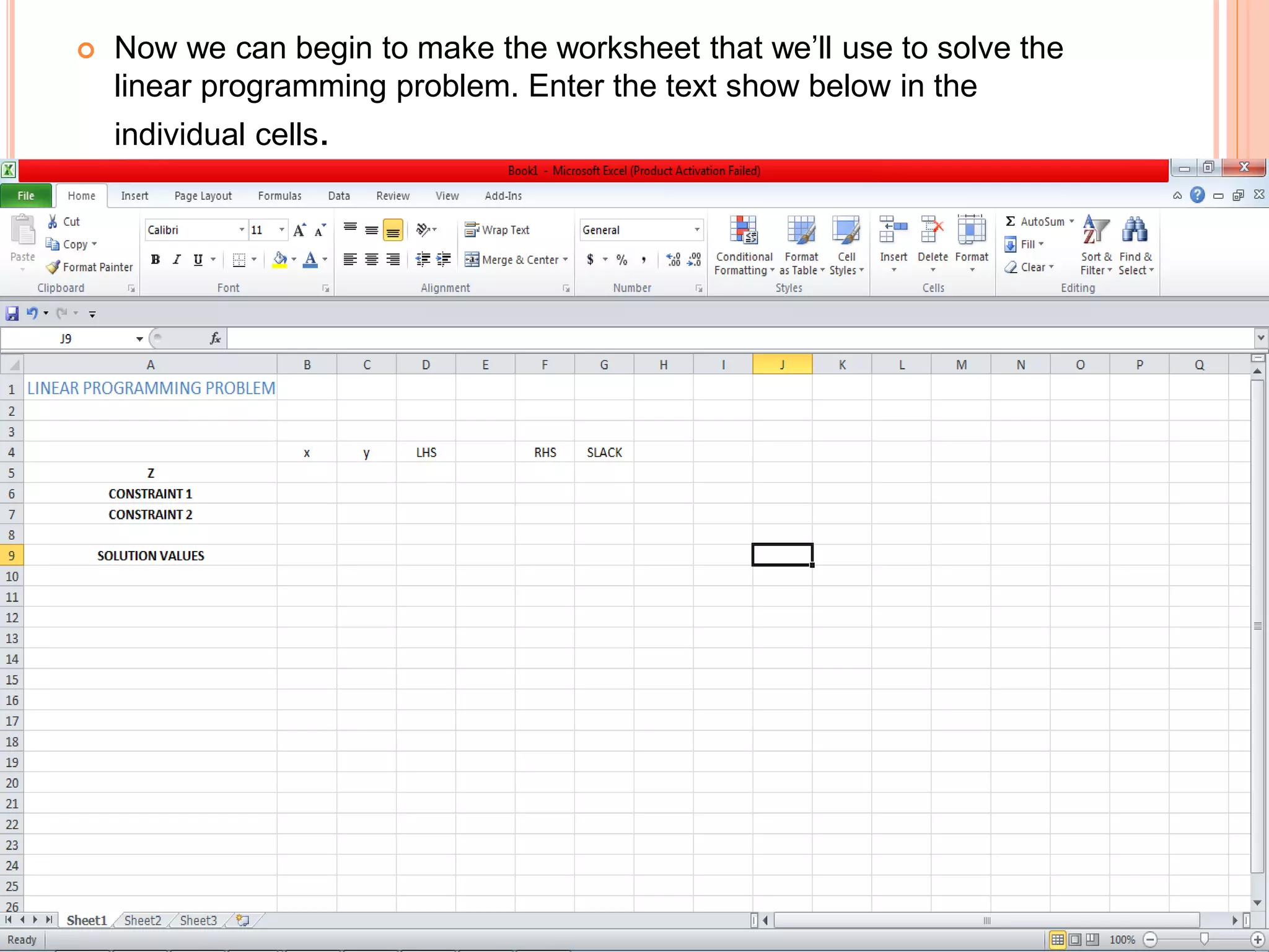 Solution of a simplex problem using excel | PPTX