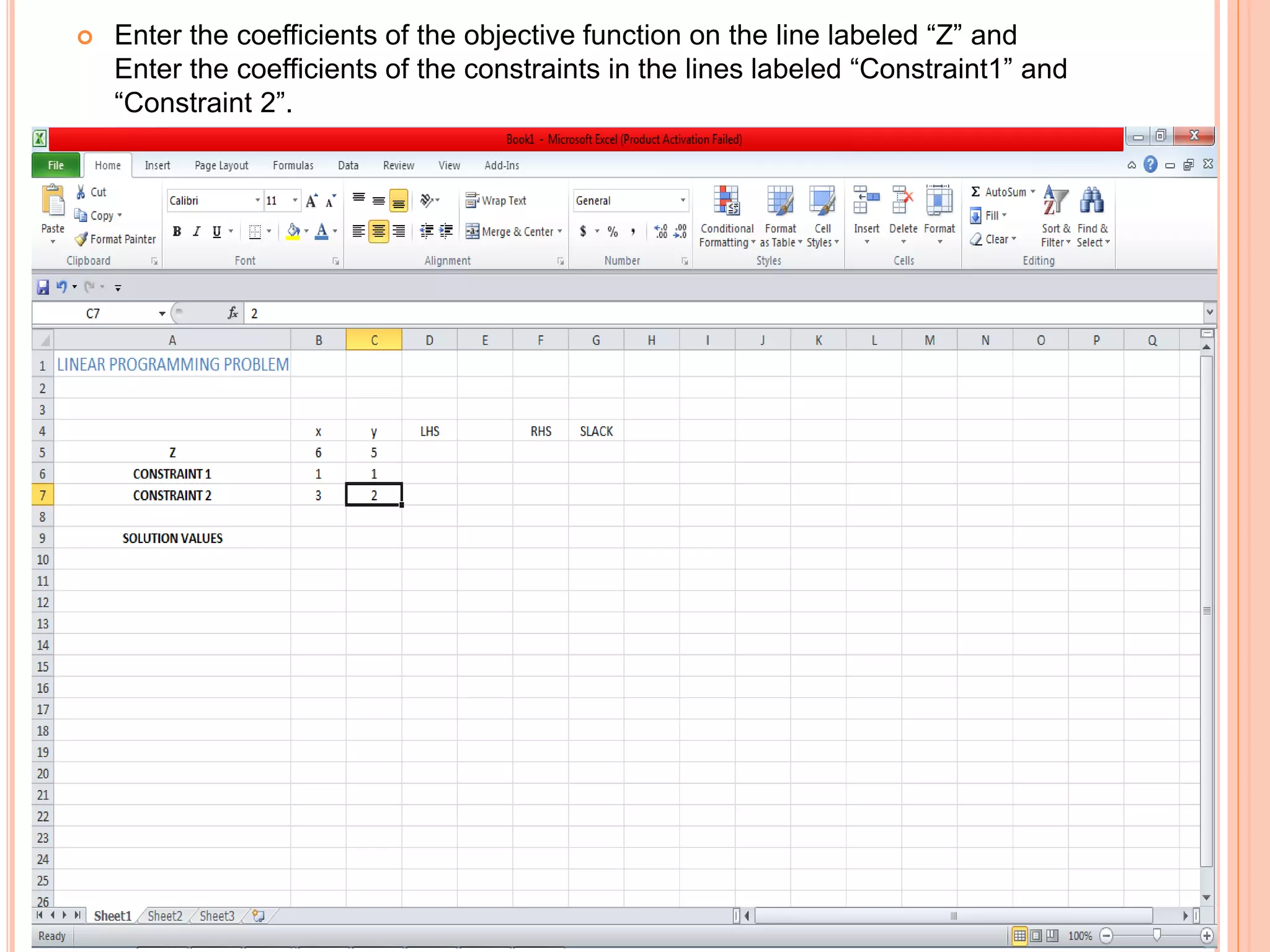 Solution of a simplex problem using excel | PPTX