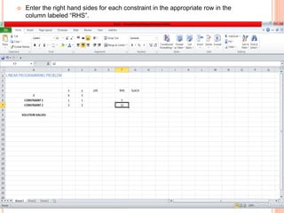 Solution of a simplex problem using excel | PPTX