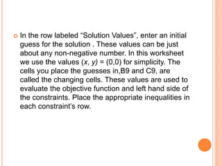 Solution of a simplex problem using excel | PPTX
