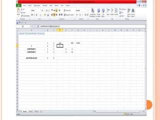 Solution of a simplex problem using excel | PPTX