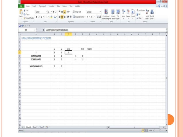 Solution of a simplex problem using excel | PPTX