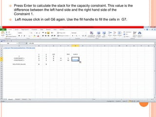 Solution of a simplex problem using excel | PPTX