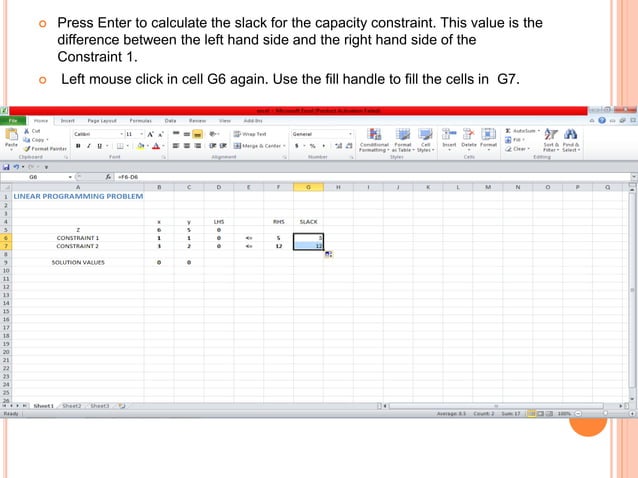 Solution of a simplex problem using excel | PPTX