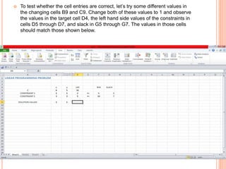 Solution of a simplex problem using excel | PPTX